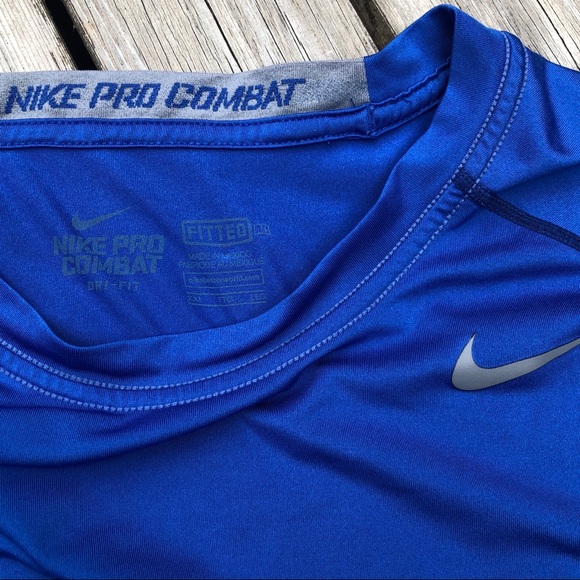 Nike | Shirts | Nike Pro Combat Dri Fit Fitted Sl Xxl Blue | Poshmark